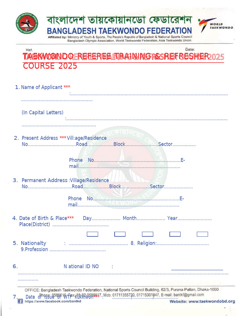 Taekwondo Referee Course Registration 2025 | PDF