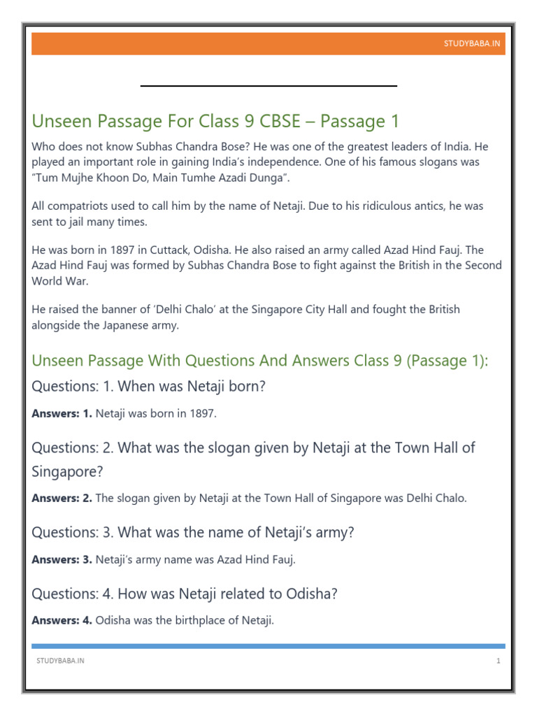 Unseen Passages for Class 9 CBSE | PDF | Spider | Organic Foods
