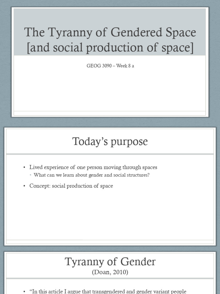 Week 8a - Tyranny of Gendered Space_student | PDF | Gender | Gender Studies