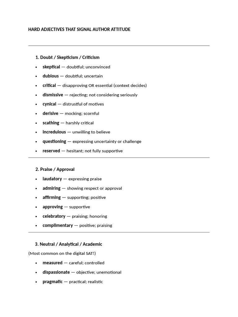 Hard Adjectives, Verbs and Nouns Categorised | PDF | Fear