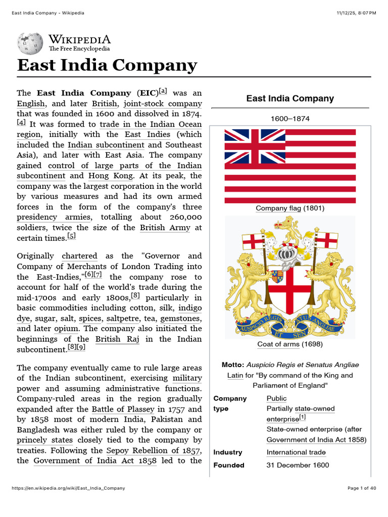 East India Company: History & Impact | PDF | East India Company