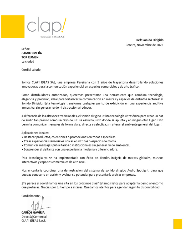 Sonido Dirigido - Clap! Ideas Sas - Top Rumen | PDF | Sonido