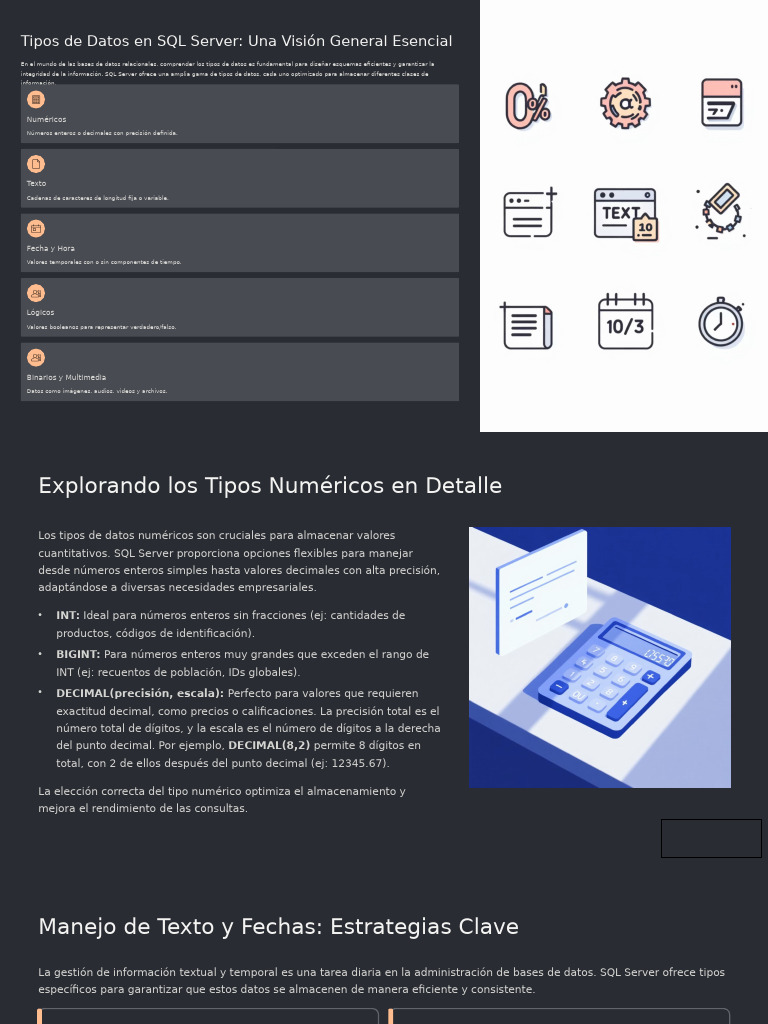 Tipos de Datos en SQL Server Una Vision General Esencial | PDF | SQL | Datos de computadora