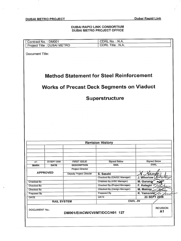 Method Statement For Steel Reinforcement Works of Precast Deck Segments ...