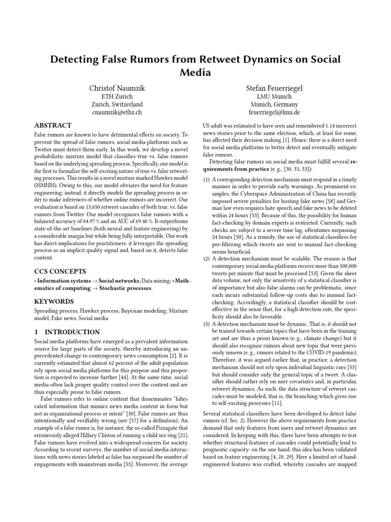 Detecting False Rumors via Retweet Dynamics | PDF | Receiver Operating ...