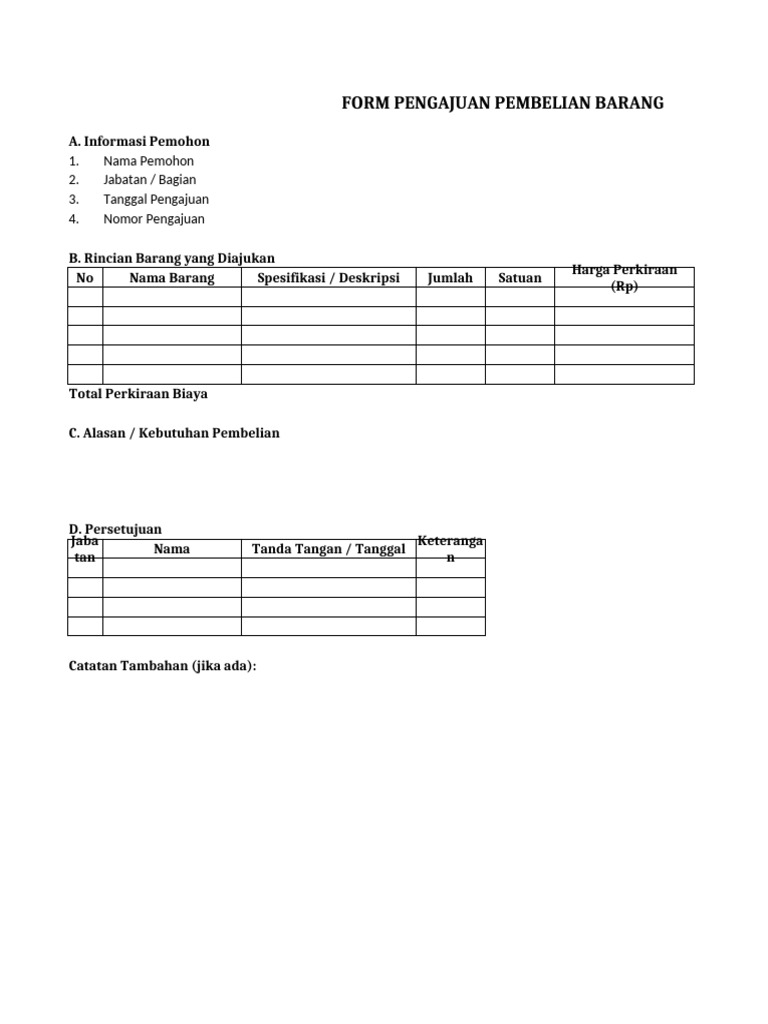 Form Pengajuan Pembelian Barang | PDF