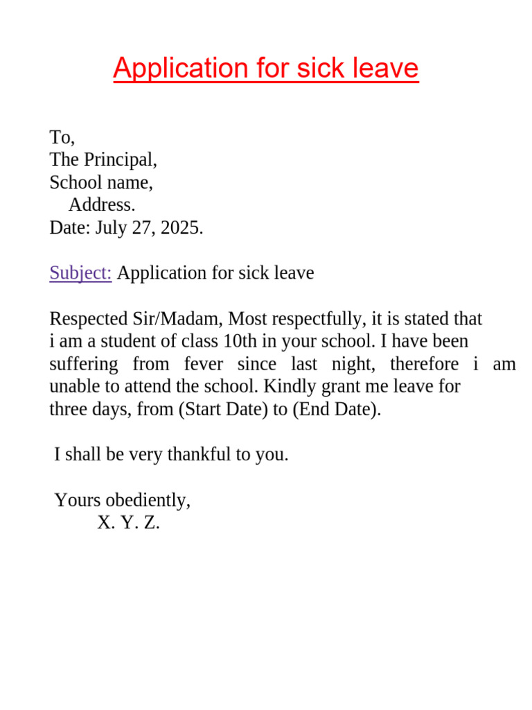 Sick Leave Application for Student | PDF