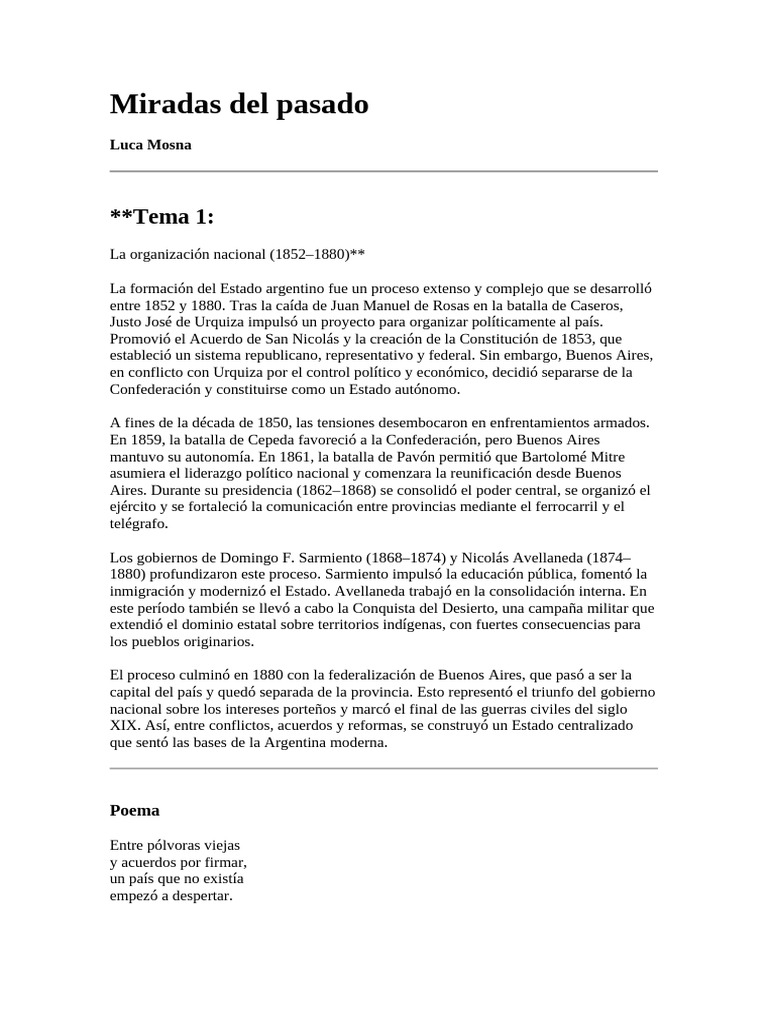 Formación del Estado Argentino (1852-1880) | PDF | Argentina