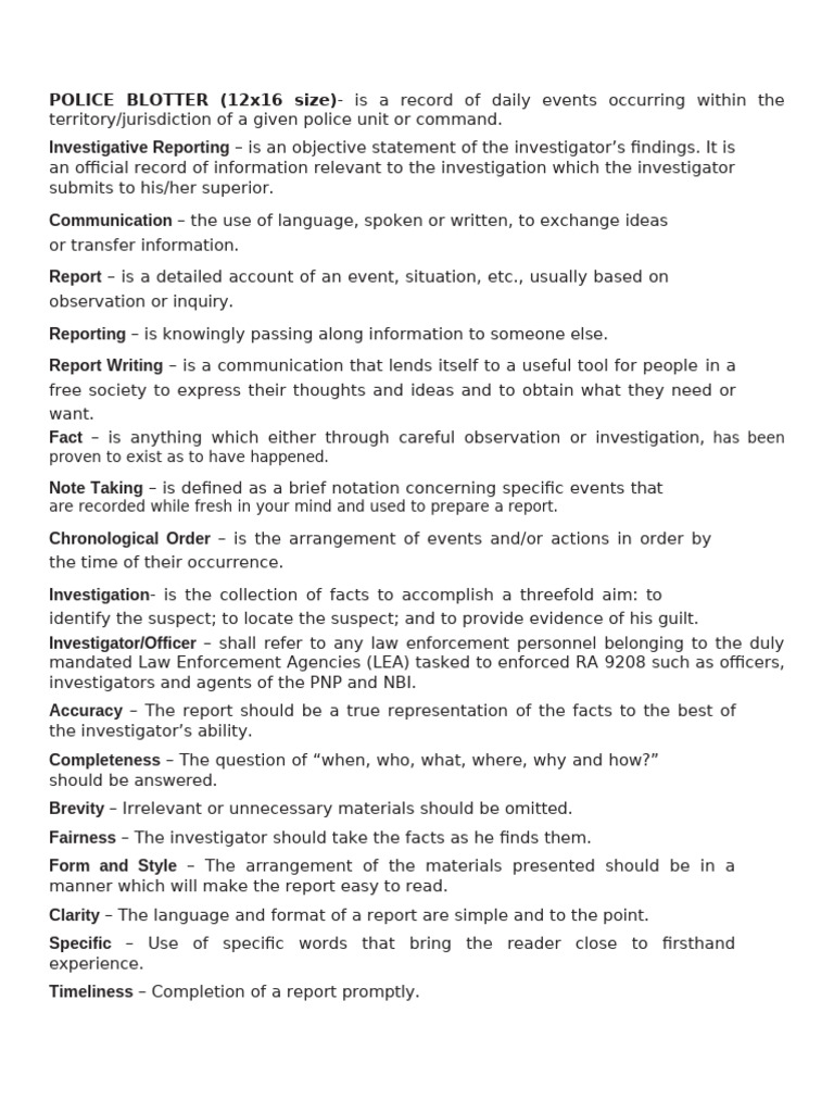 Police Report Writing and Investigation Guide | PDF | Crime Scene ...