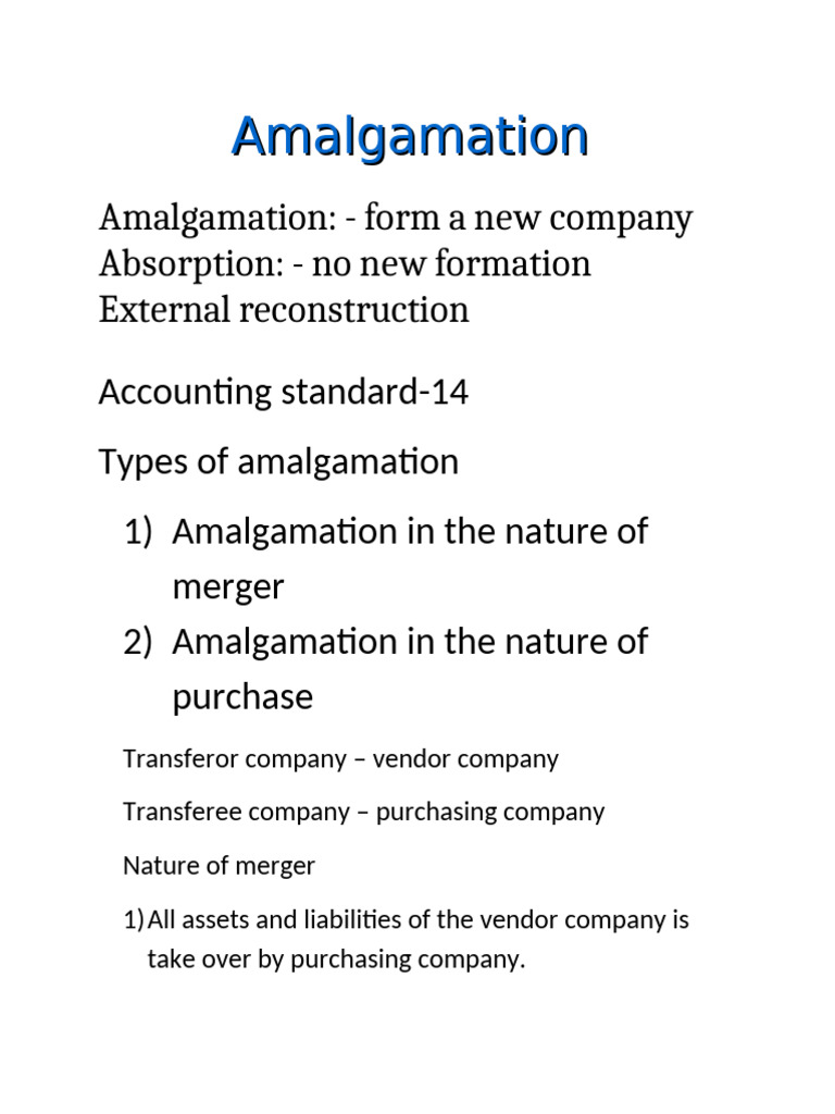 Amalgamation | PDF | Consolidation (Business) | Equity (Finance)