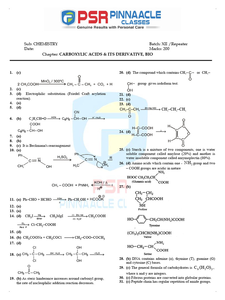 Carboxylic Acids & Its Derivative, Biomolecules Sol | PDF | Dna ...