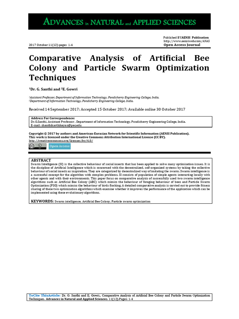 Comparative Analysis of Artificial Bee Colony and Particle Swarm ...