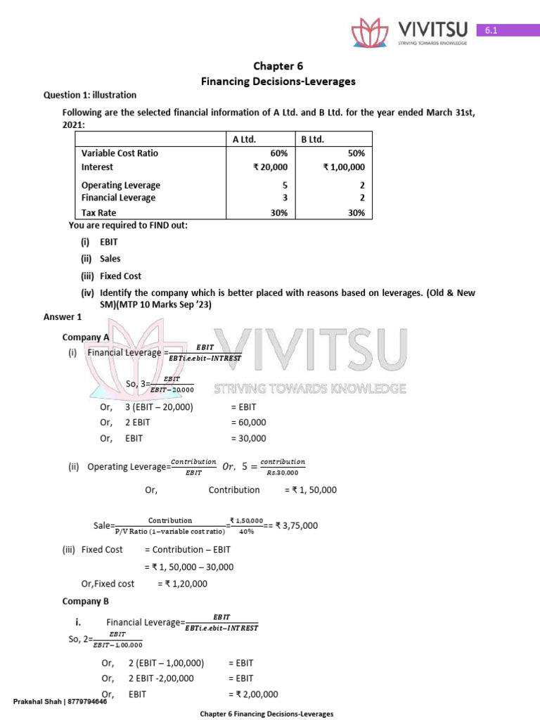 Financing Decisions and Leverages Analysis | PDF | Leverage (Finance ...