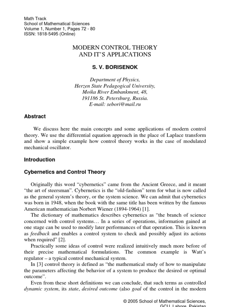 Modern Control Theory and It'S Applications | PDF | Control Theory ...