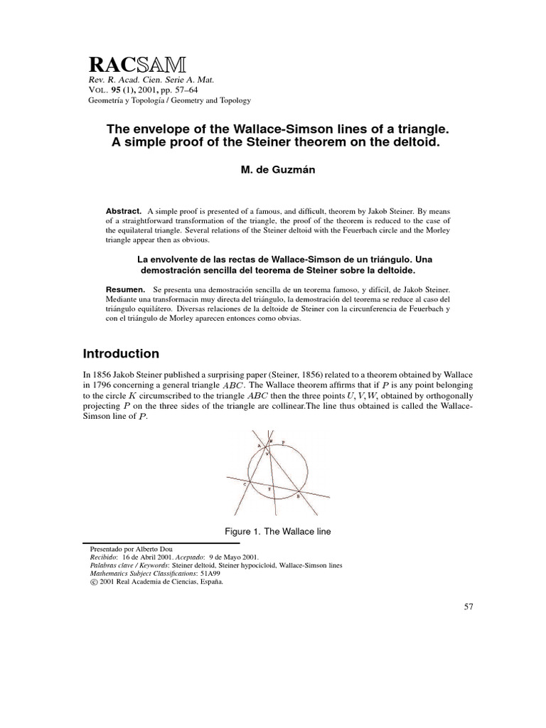 Wallace-Simson Lines and Steiner's Theorem | PDF | Circle | Triangle