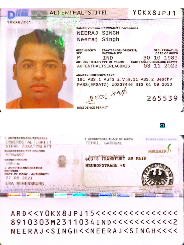 Resident Permit Card Neeraj | PDF