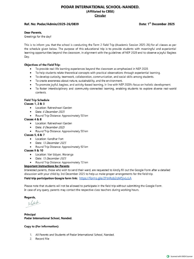 Field Trip Circular | PDF