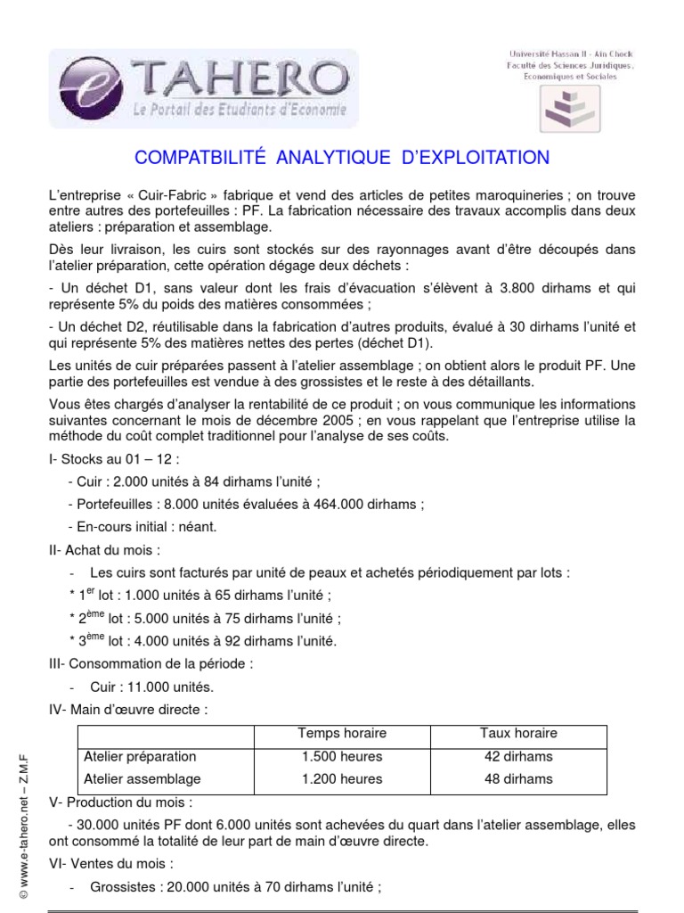 Exams s3 Compta Analytique | PDF | Économie | Business (Général)