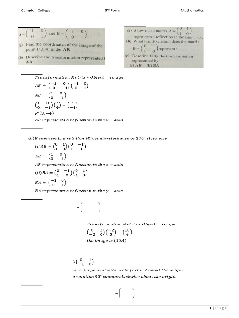 Matrix Transformations in Mathematics | PDF | Matrix (Mathematics ...