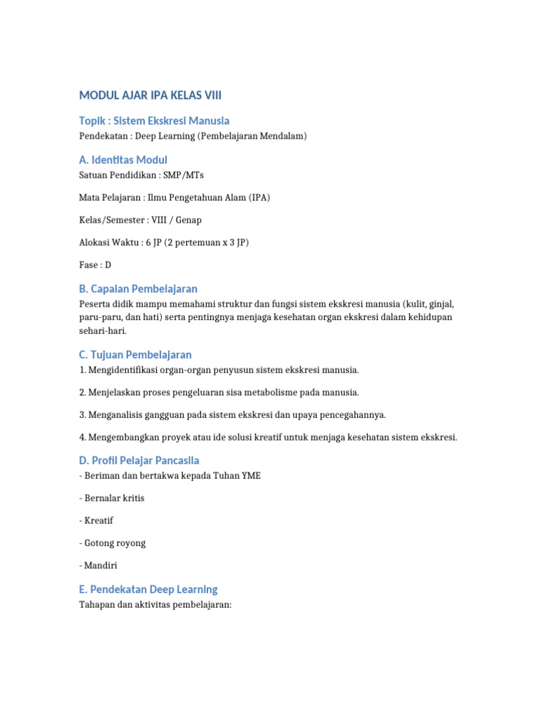 Modul IPA Kelas VIII: Sistem Ekskresi | PDF