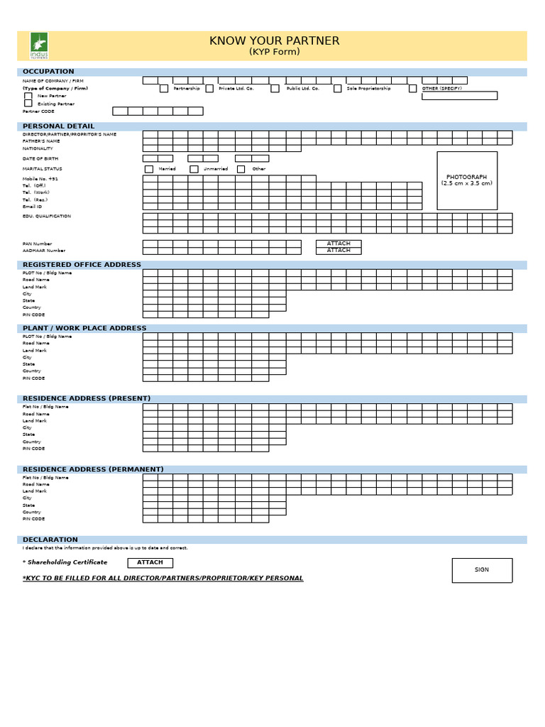 KYP Form for Business Partners | PDF