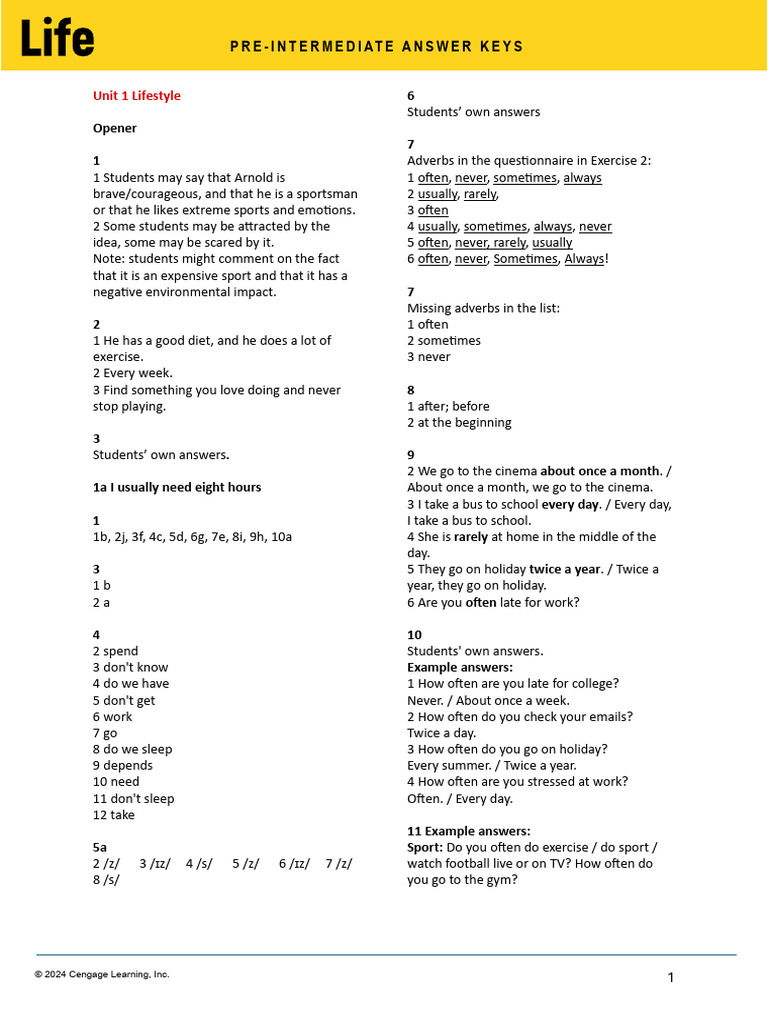Pre-Intermediate Lifestyle Answer Key | PDF | Wind Power | Renewable Energy