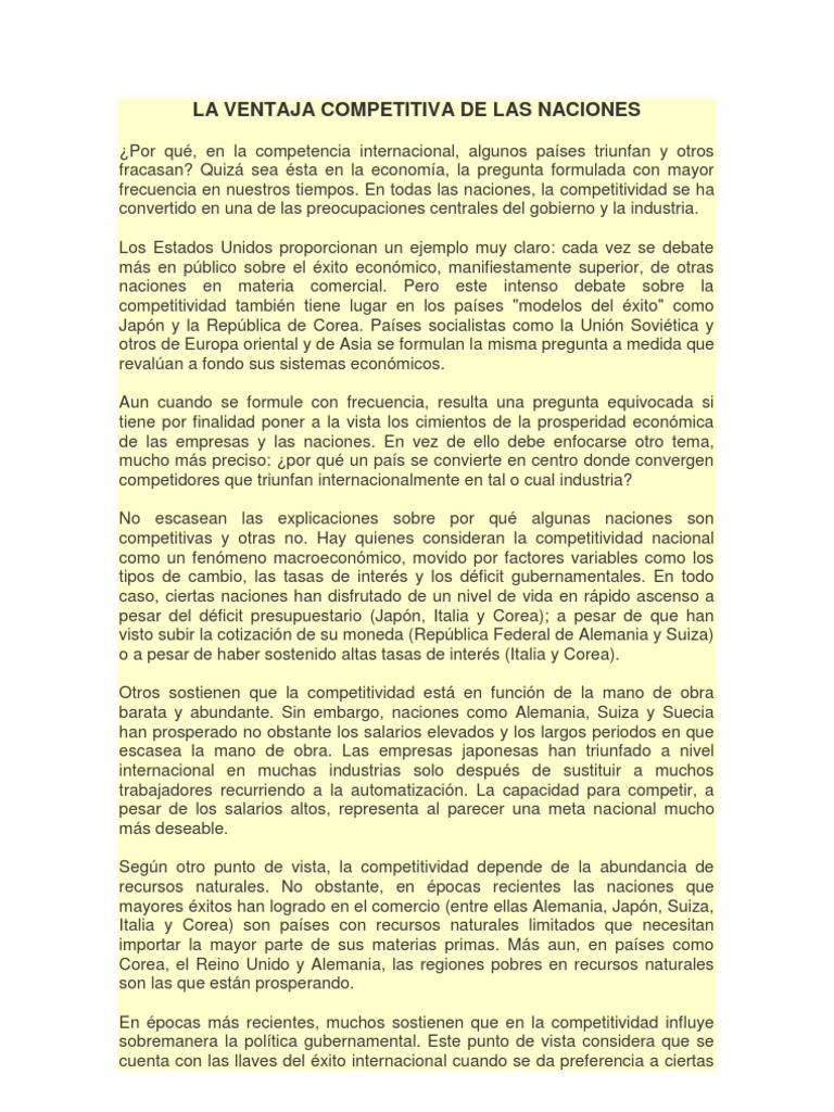 La Ventaja Competitiva de Las Naciones | PDF | Competitividad | Industrias