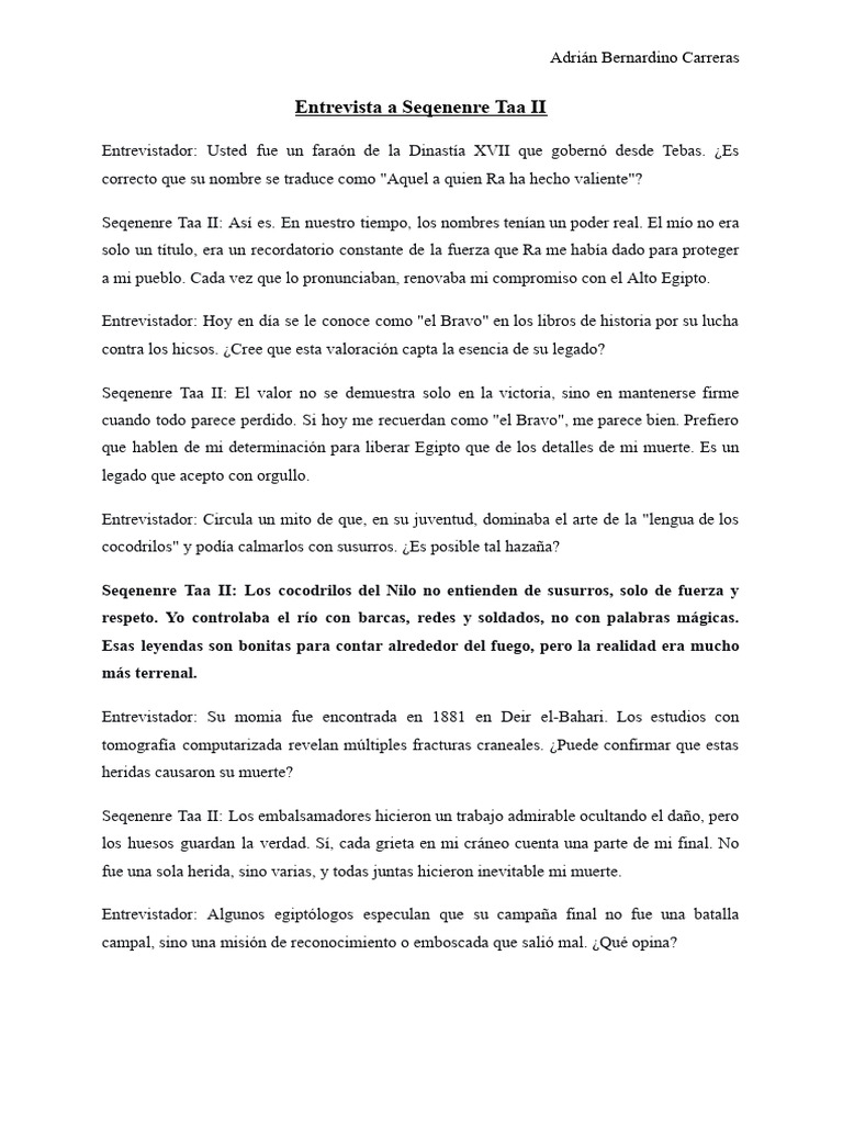Entrevista de Squenenre Taa II | PDF | Antiguo Egipto