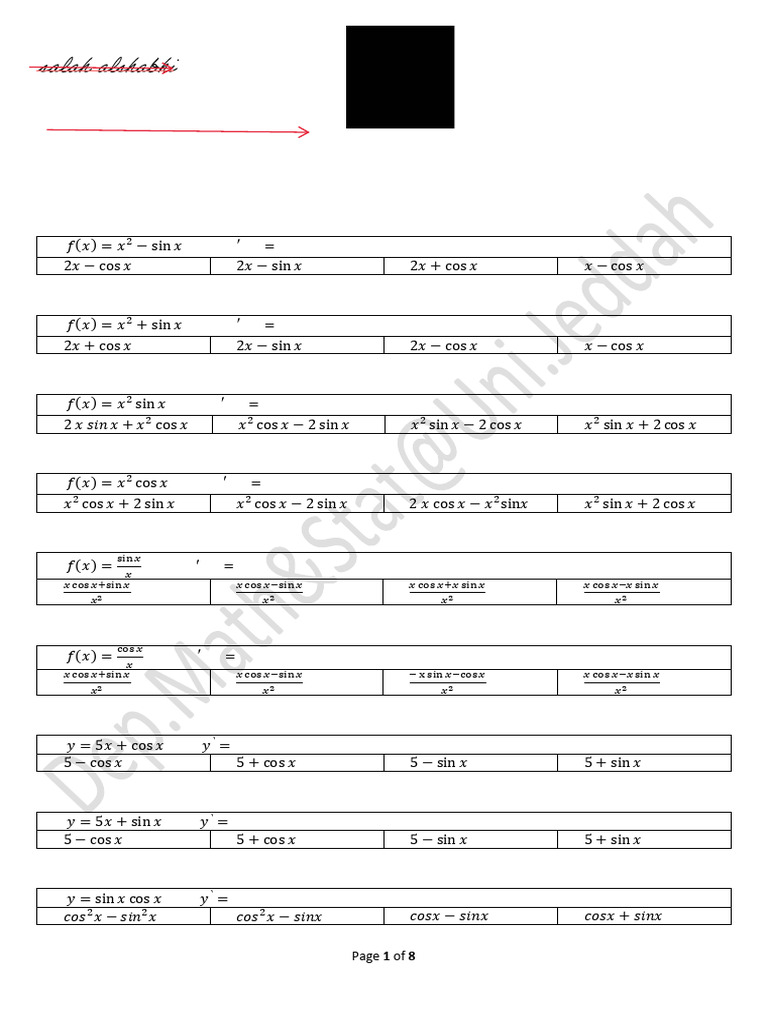 Calculus Revision: Derivatives & Functions | PDF | Differential ...