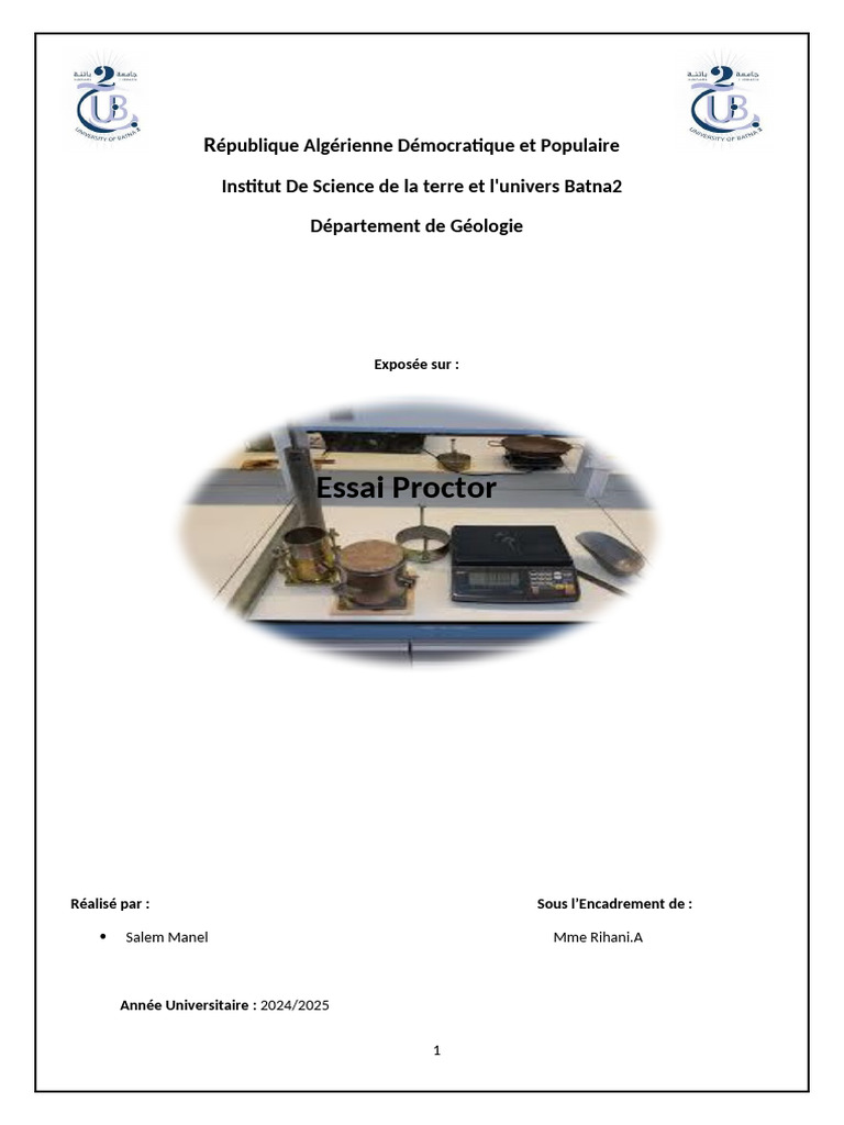 Essai Proctor : Optimisation du Compactage | PDF | Sol (pédologie)
