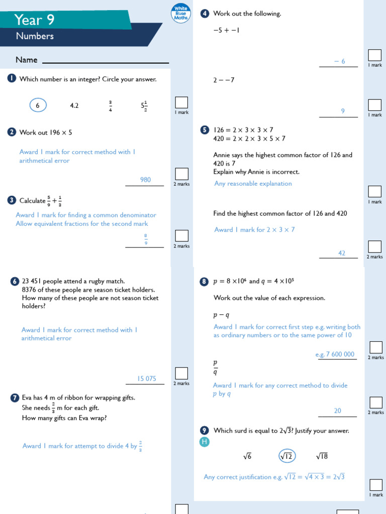 Year 9 Math Problems and Solutions | PDF | Arithmetic | Mathematics
