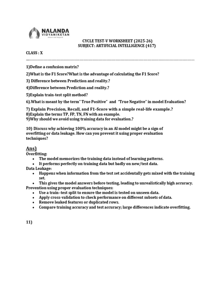 Cycle Test-V Worksheet (2025-26) | PDF | Accuracy And Precision | Cognition