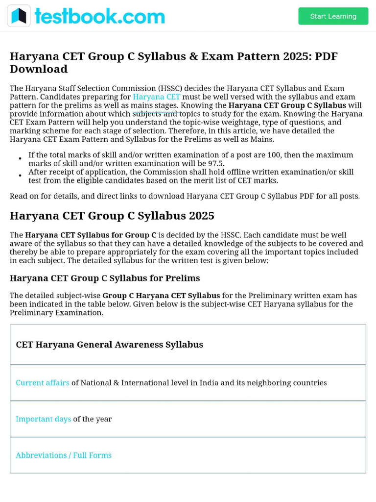 Haryana CET Group C Syllabus & Exam Pattern 2025 - PDF Download | PDF