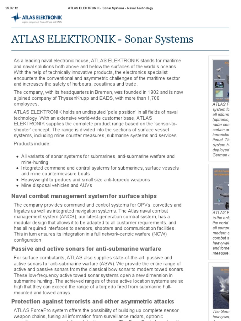ATLAS ELEKTRONIK Sonar Systems Overview | PDF | Sonar | Anti Submarine ...