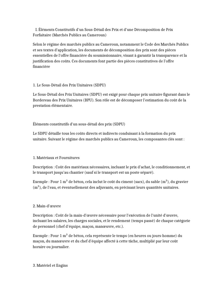 Sous-Détail et Décomposition des Prix au Cameroun | PDF | Béton