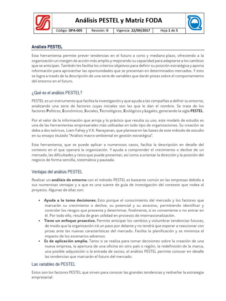 2-Dpa-005-Analisis Pestel y Matriz Foda | PDF | Análisis FODA | Economias