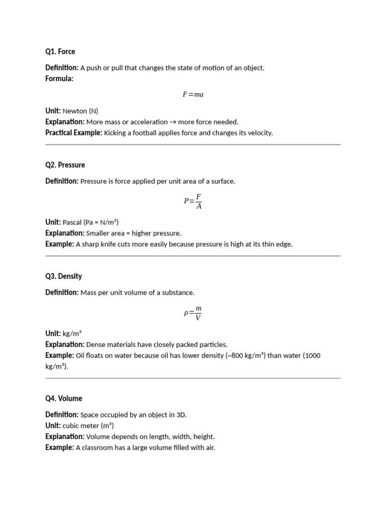 Applied Physics Notes | PDF | Force | Mass