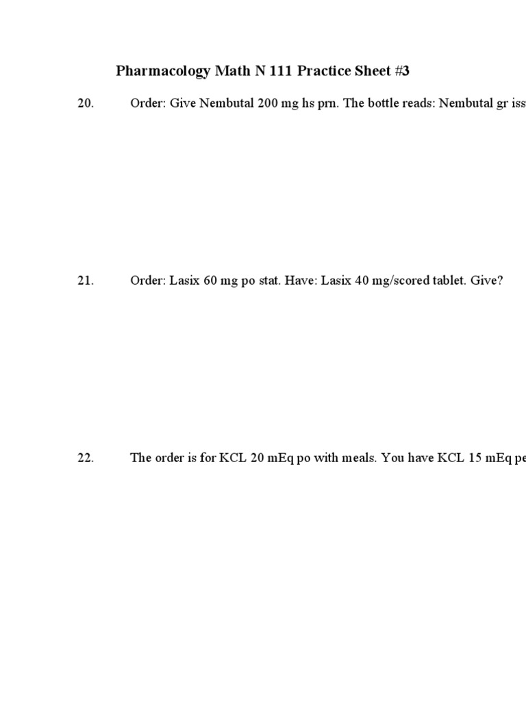 Pharmacology Math Practice Problems | PDF | Cooking, Food & Wine | Wellness