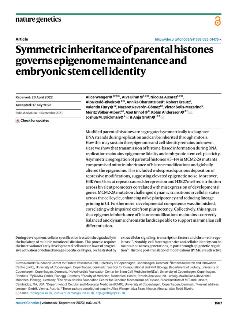 Symmetric inheritance of parental histones governs epigenome ...