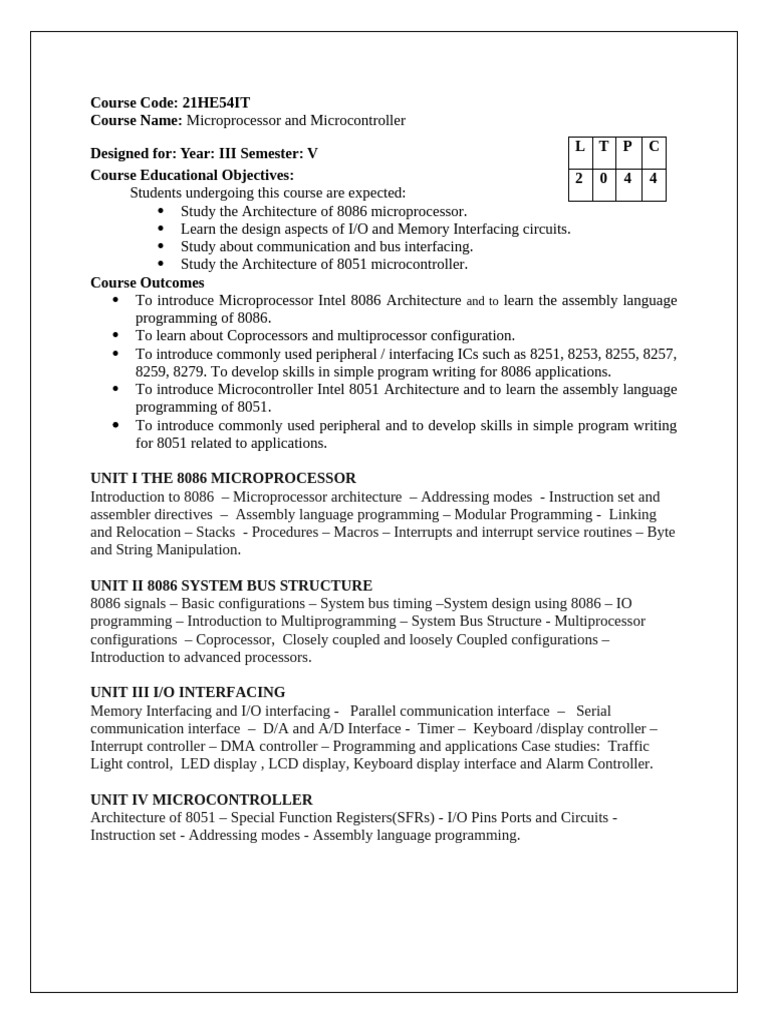 Course Handout - 21he54it Micro-processor and Micro-controller | PDF ...