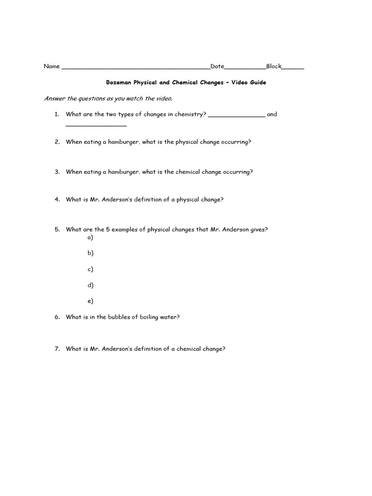 Answer The Questions As You Watch The Video.: Bozeman Physical and ...