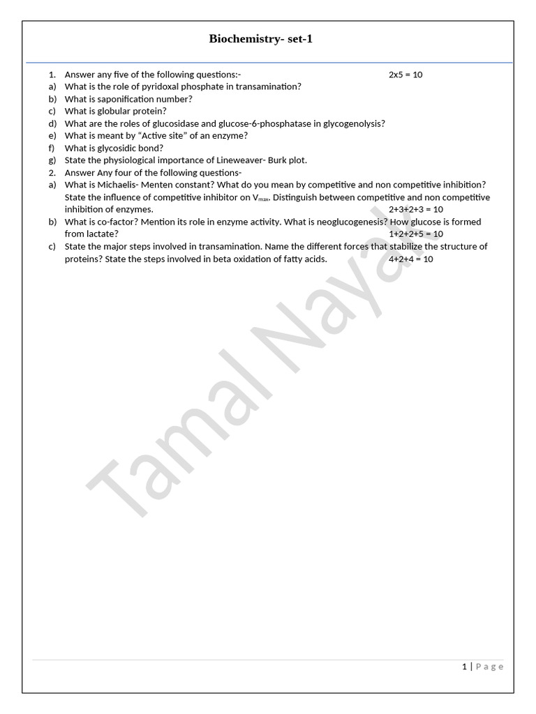Biochemistry Questions and Concepts | PDF