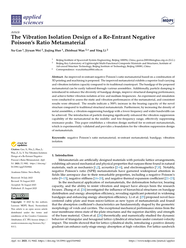 Vibration Isolation in Negative Poisson's Metamaterials | PDF ...