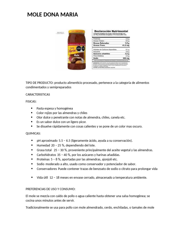 Mole Tlaxcala Dona Maria | PDF