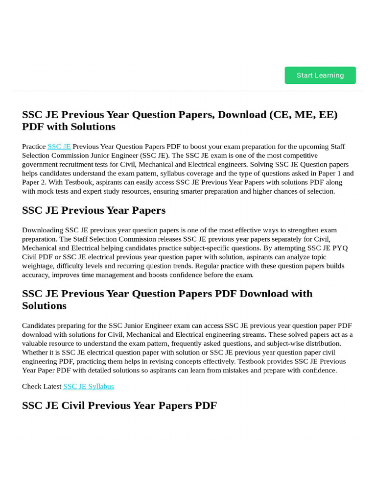 SSC JE Previous Year Question Papers, Download (CE, ME, EE) PDF With ...