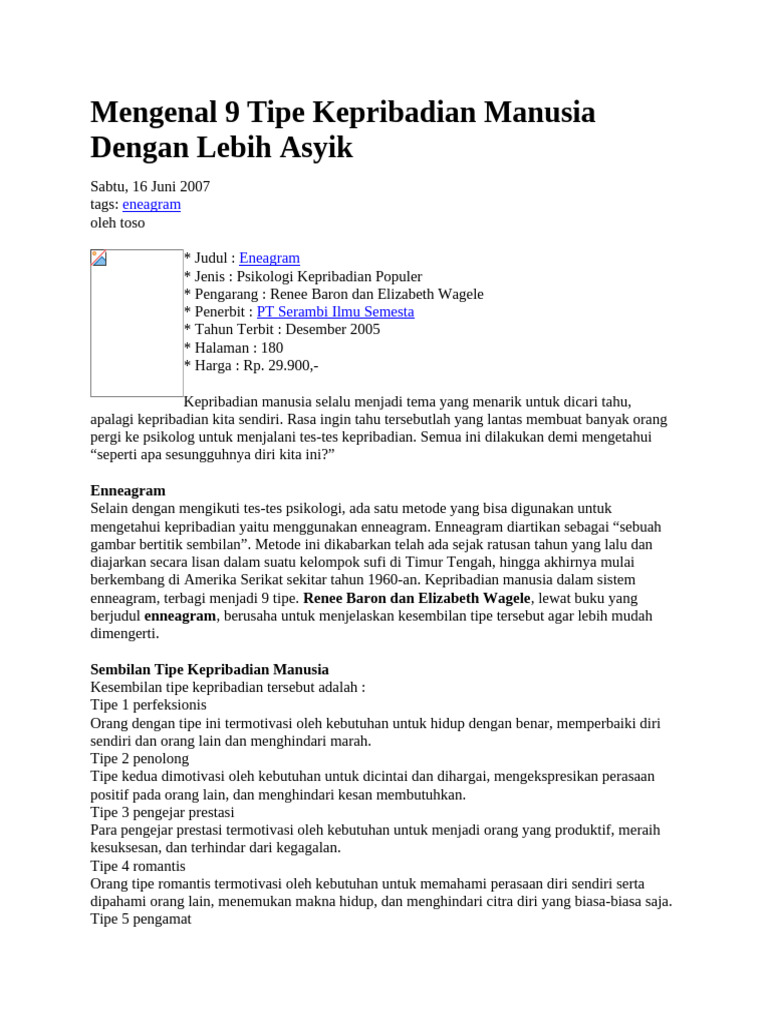 Mengenal 9 Tipe Kepribadian Manusia Dengan Lebih | PDF