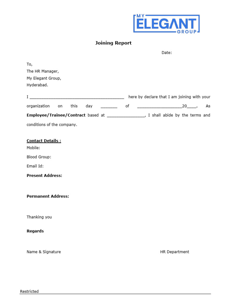 Joining Report for New Employee | PDF