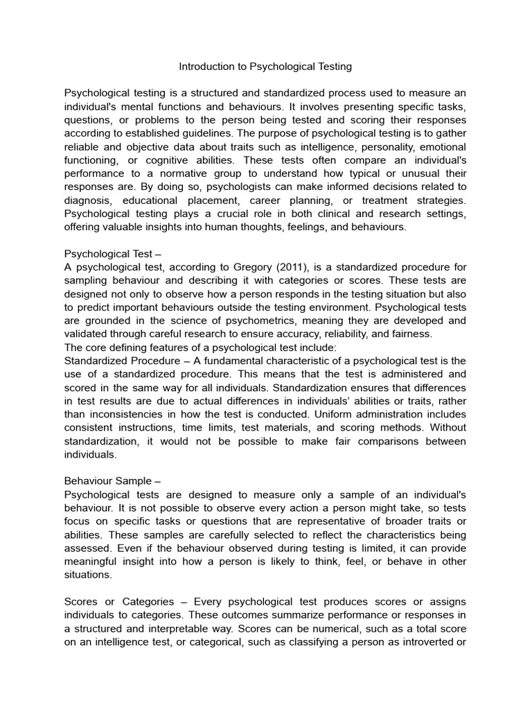 Overview of Psychological Testing Methods | PDF | Psychology ...