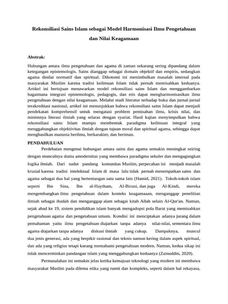 Rekonsiliasi Sains dan Islam: Model Integrasi | PDF
