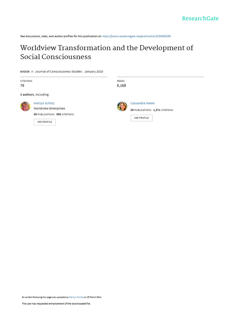 Worldview Transformation & Social Consciousness | PDF | Consciousness ...